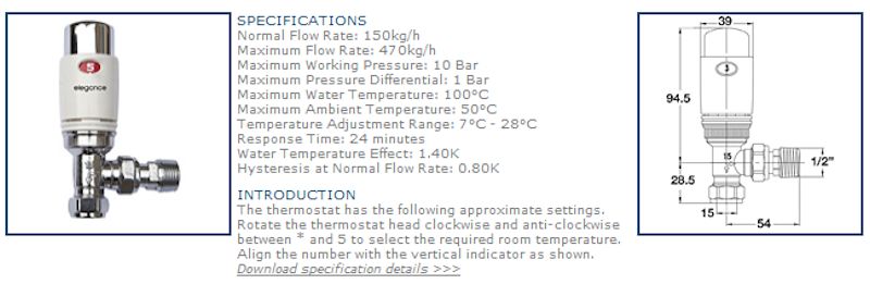 West Radiators Elegance angled white TRV wheel-head & manual wheel-head ...