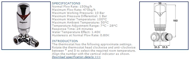 West Radiators Elegance corner chrome TRV wheel-head & manual wheel ...