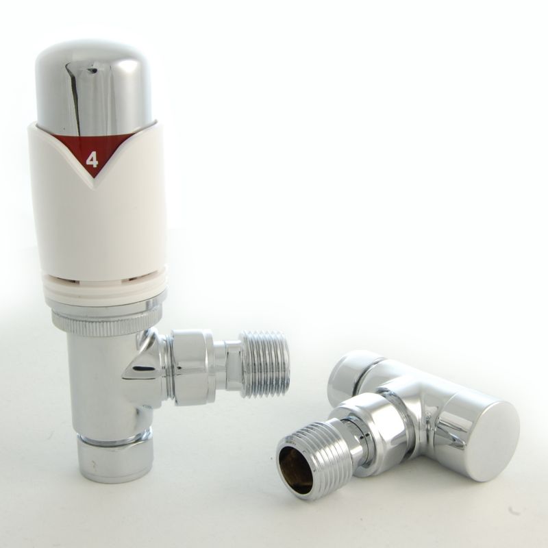 West Radiators Realm Angled TRV White Wheel-head & Lock-shield ...